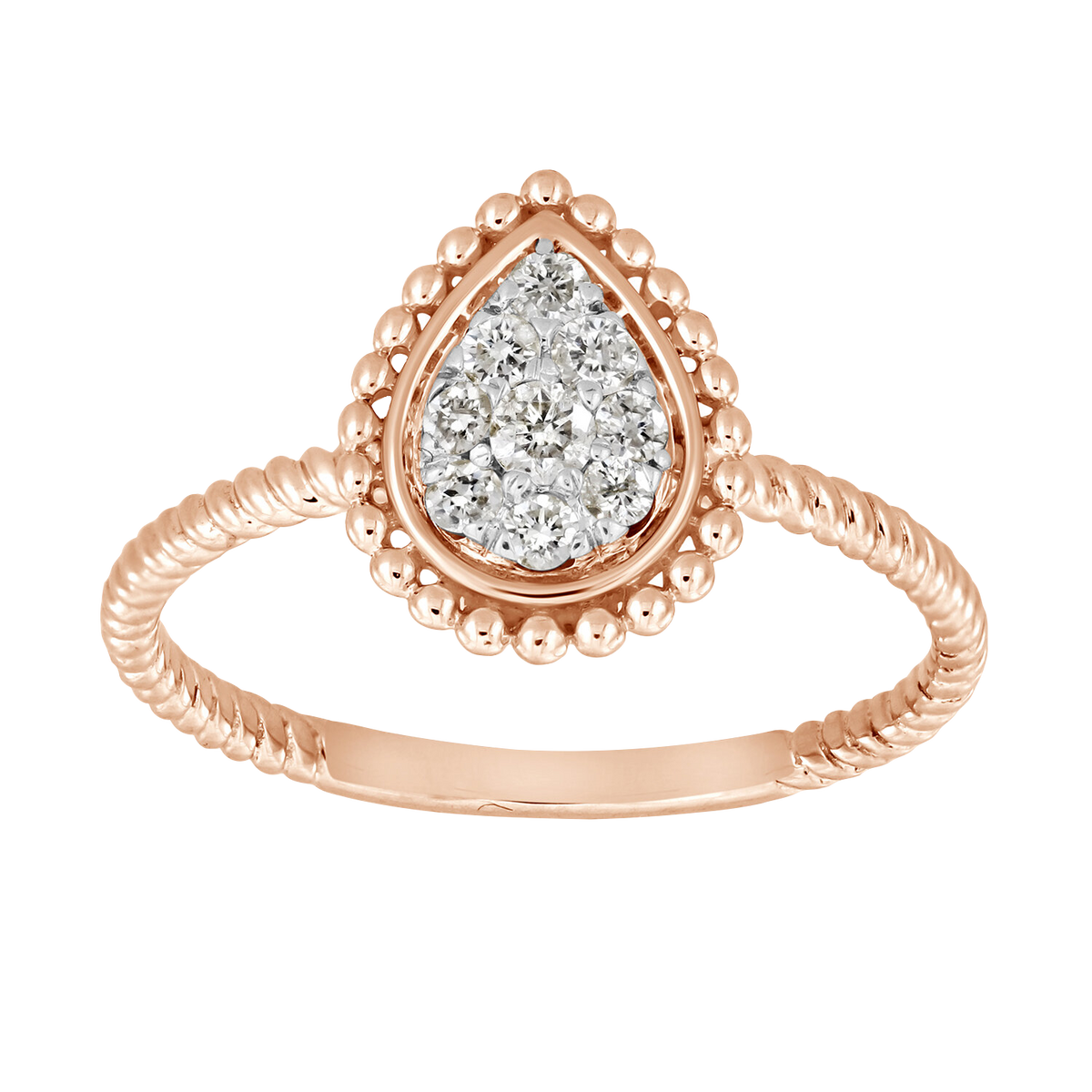 Pear Shaped Diamond Ring on Beaded Setting | House of Saints Jewelry